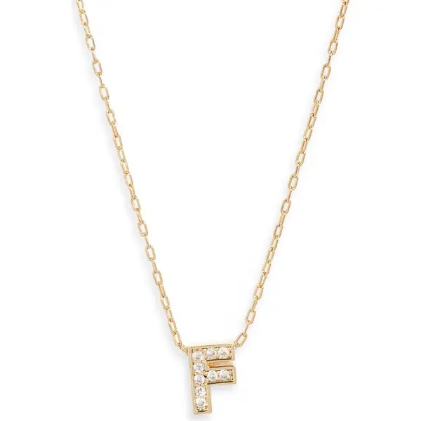 Nordstrom Pavé Cubic Zirconia Initial Pendant Necklace - F- Clear- Gold
