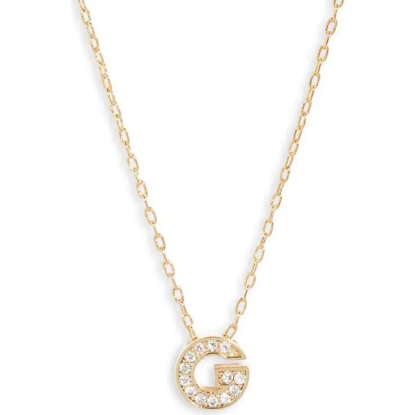 Nordstrom Pavé Cubic Zirconia Initial Pendant Necklace - G- Clear- Gold