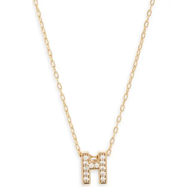 Nordstrom Pavé Cubic Zirconia Initial Pendant Necklace - H- Clear- Gold