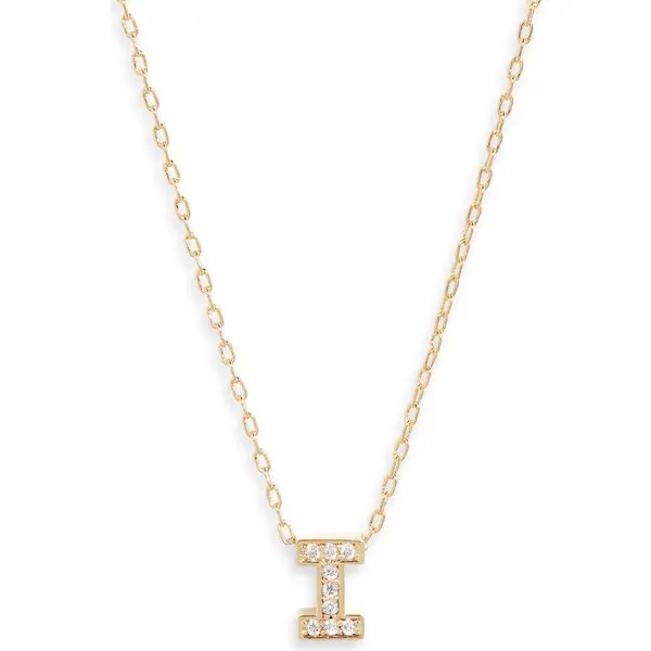Nordstrom Pavé Cubic Zirconia Initial Pendant Necklace - I- Clear- Gold