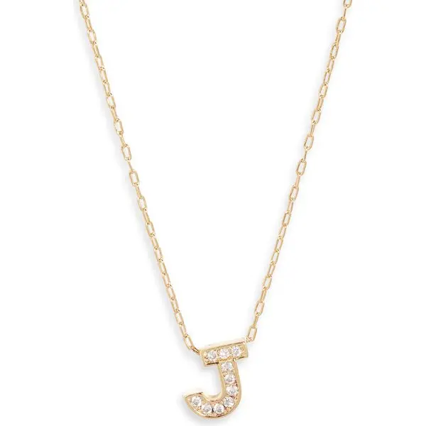 Nordstrom Pavé Cubic Zirconia Initial Pendant Necklace - J- Clear- Gold