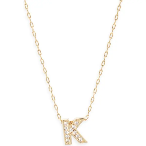 Nordstrom Pavé Cubic Zirconia Initial Pendant Necklace - K- Clear- Gold