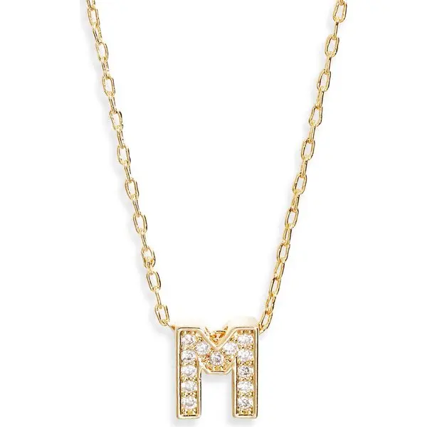 Nordstrom Pavé Cubic Zirconia Initial Pendant Necklace - M- Clear- Gold