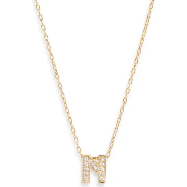 Nordstrom Pavé Cubic Zirconia Initial Pendant Necklace - N- Clear- Gold