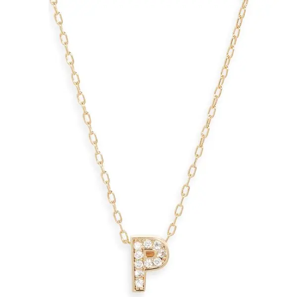 Nordstrom Pavé Cubic Zirconia Initial Pendant Necklace - P- Clear- Gold