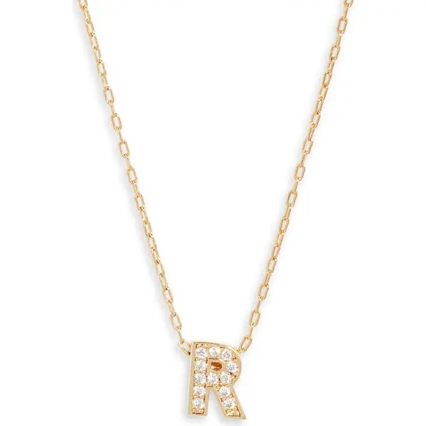 Nordstrom Pavé Cubic Zirconia Initial Pendant Necklace - R- Clear- Gold