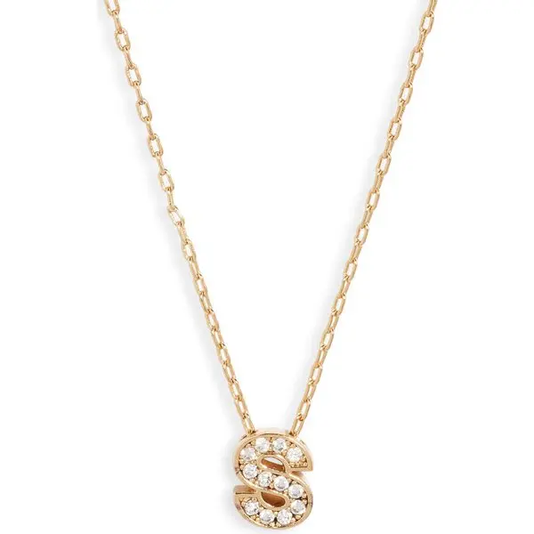 Nordstrom Pavé Cubic Zirconia Initial Pendant Necklace - S- Clear- Gold