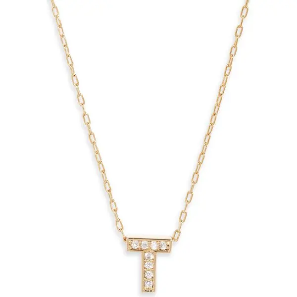 Nordstrom Pavé Cubic Zirconia Initial Pendant Necklace - T- Clear- Gold