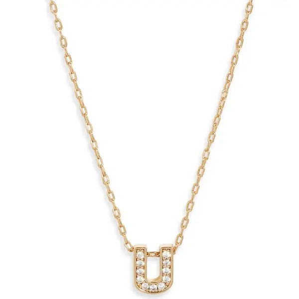 Nordstrom Pavé Cubic Zirconia Initial Pendant Necklace - U- Clear- Gold