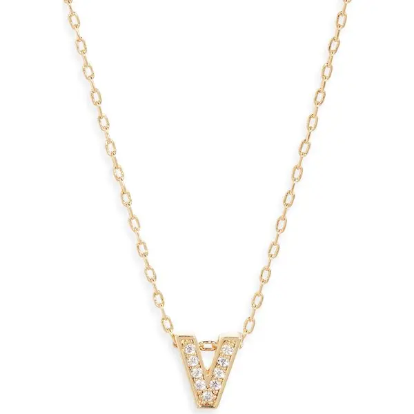 Nordstrom Pavé Cubic Zirconia Initial Pendant Necklace - V- Clear- Gold