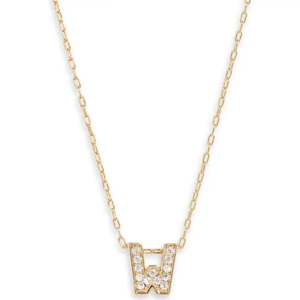 Nordstrom Pavé Cubic Zirconia Initial Pendant Necklace - W- Clear- Gold