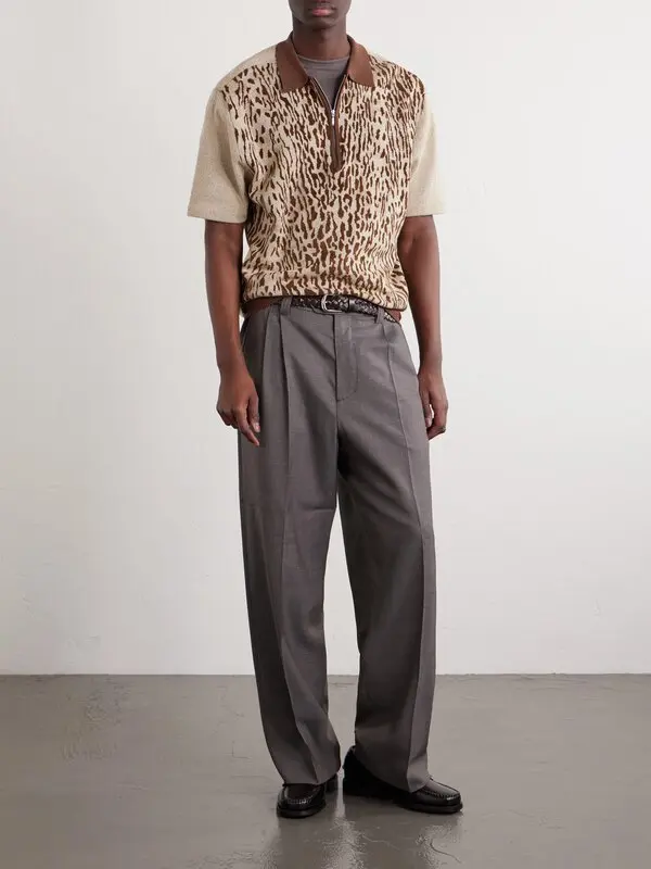 BEAMS Leopard-jacquard Cotton-blend Half-zip Polo Shirt - Neutrals