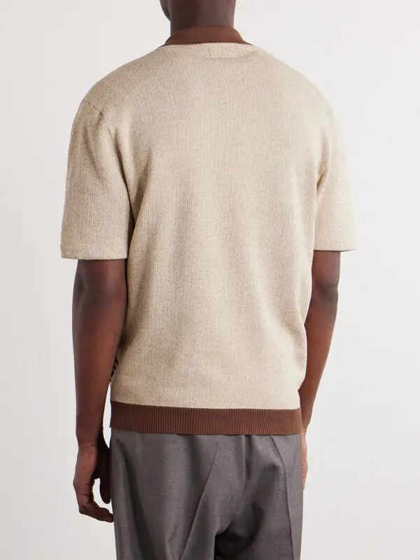 BEAMS Leopard-jacquard Cotton-blend Half-zip Polo Shirt - Neutrals