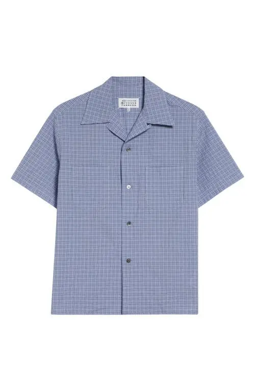 MAISON MARGIELA Check Linen & Cotton Camp Shirt - Sky Blue