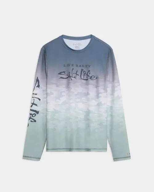 SALT LIFE Fish Net Fade Perforated Tee - Grey