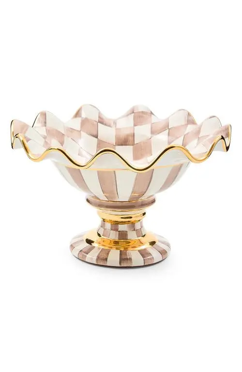 MACKENZIE-CHILDS Check Ceramic Compote - Mocha