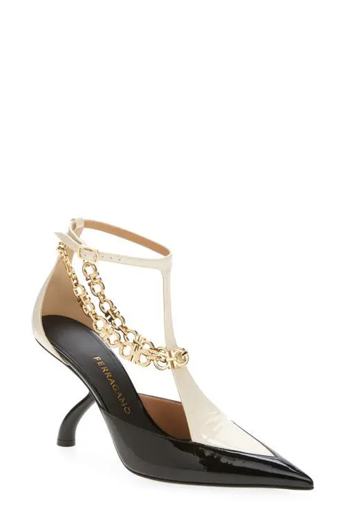 FERRAGAMO Rupy Gancini Chain T-strap Pumps - Black