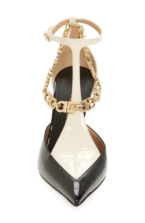 FERRAGAMO Rupy Gancini Chain T-strap Pumps