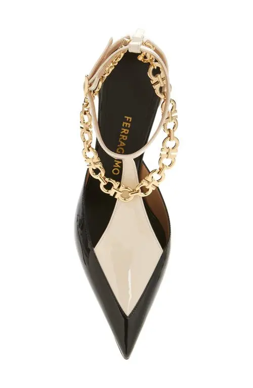 FERRAGAMO Rupy Gancini Chain T-strap Pumps