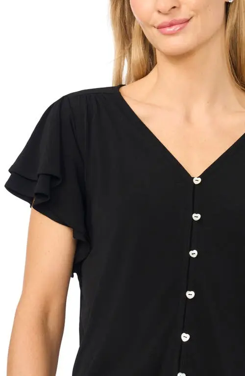 CECE DUPRAZ Flutter Sleeve V-neck Top