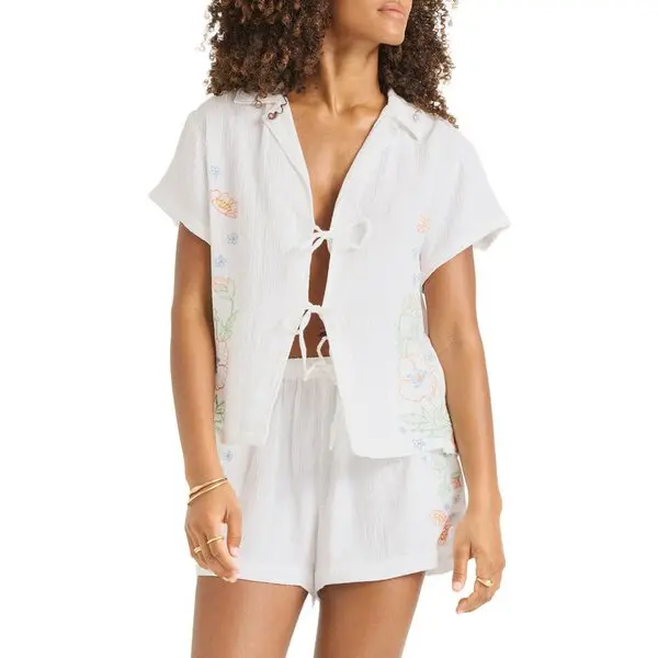 Vitamin A® Superbloom Tie Front Cover-up Shirt - White