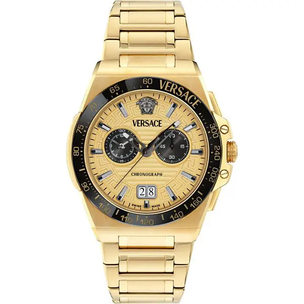 Versace Greca Reaction Chronograph Bracelet Watch - Ip Yellow Gold