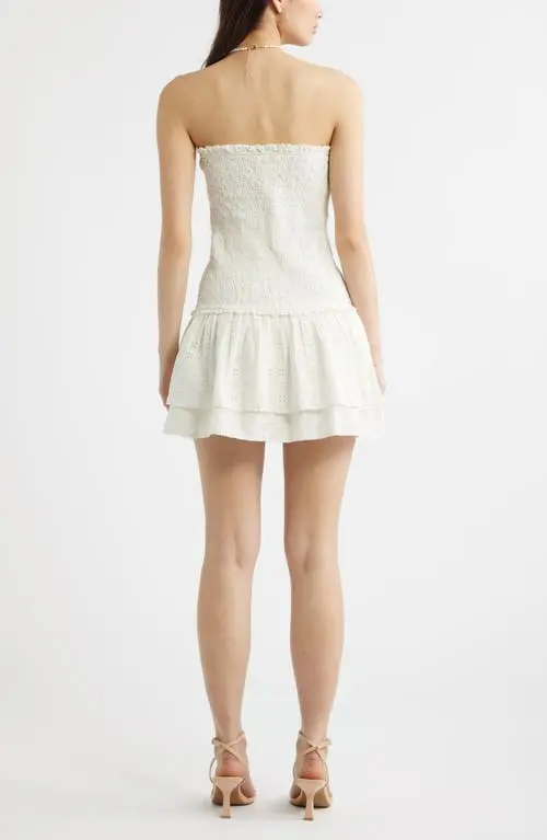 Bp. Strapless Smocked Cotton Eyelet Minidress - Ivory