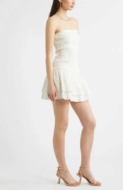 Bp. Strapless Smocked Cotton Eyelet Minidress - Ivory