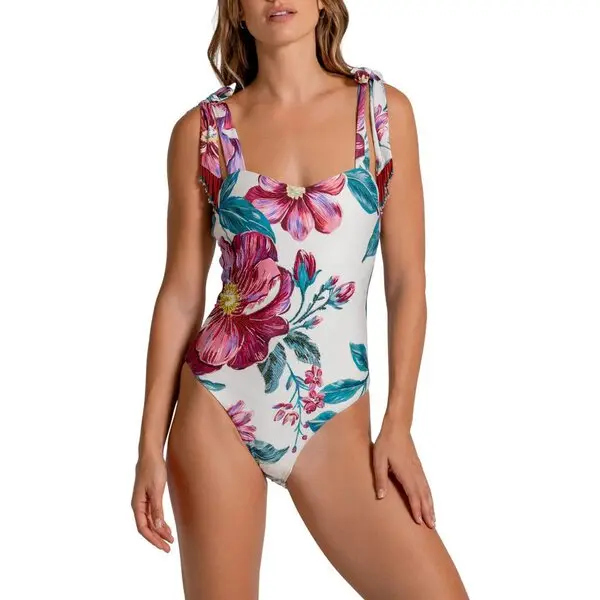 Cosita Linda Floral Bandeau One-piece Swimsuit - White Multi