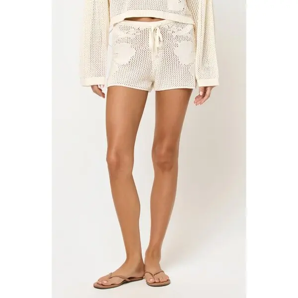 L*Space Island Time Open Knit Cover-up Shorts - Cream