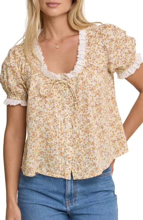 NOBODY'S CHILD Lumi Floral Eyelet Trim Button-up Top
