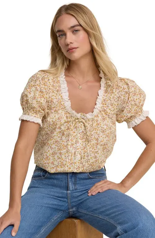 NOBODY'S CHILD Lumi Floral Eyelet Trim Button-up Top