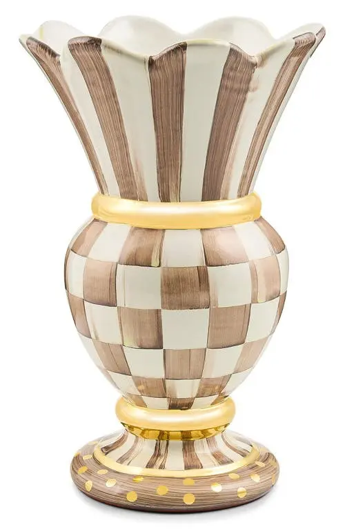 MACKENZIE-CHILDS Check Ceramic Great Vase - Mocha