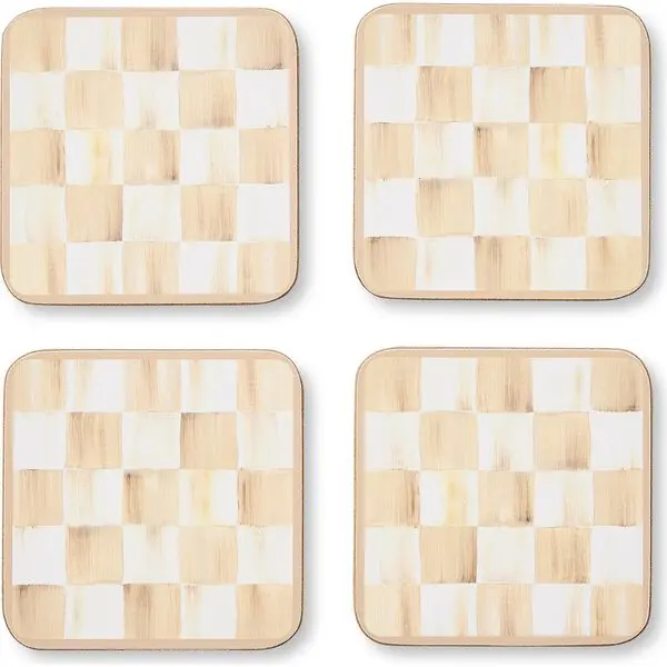 MACKENZIE-CHILDS Set Of 4 Check Cork Back Coasters - Mocha