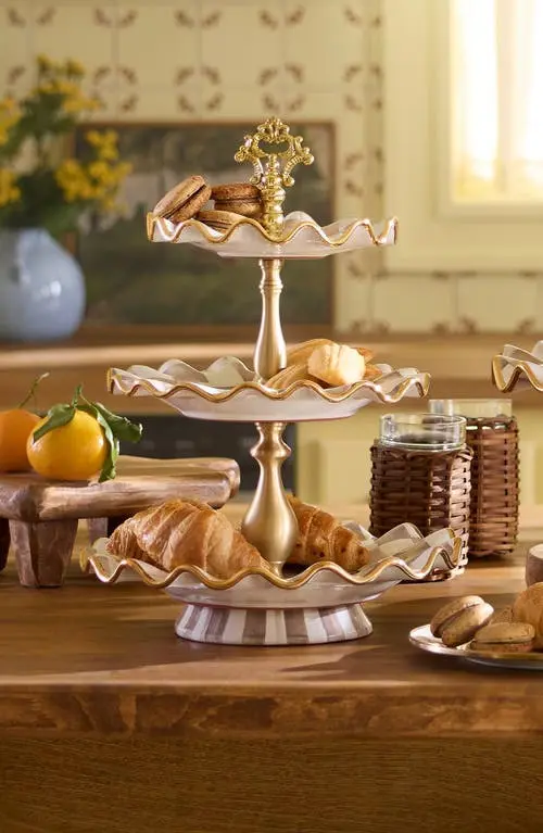 MACKENZIE-CHILDS Check Ceramic Three Tier Sweet Stand