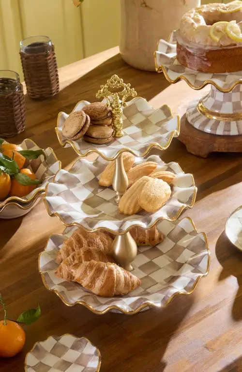 MACKENZIE-CHILDS Check Ceramic Three Tier Sweet Stand