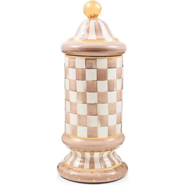 MACKENZIE-CHILDS Check Ceramic Column Canister - Mocha