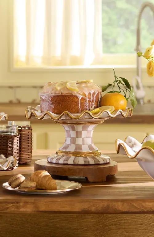 MACKENZIE-CHILDS Check Ceramic Fluted Cake Stand