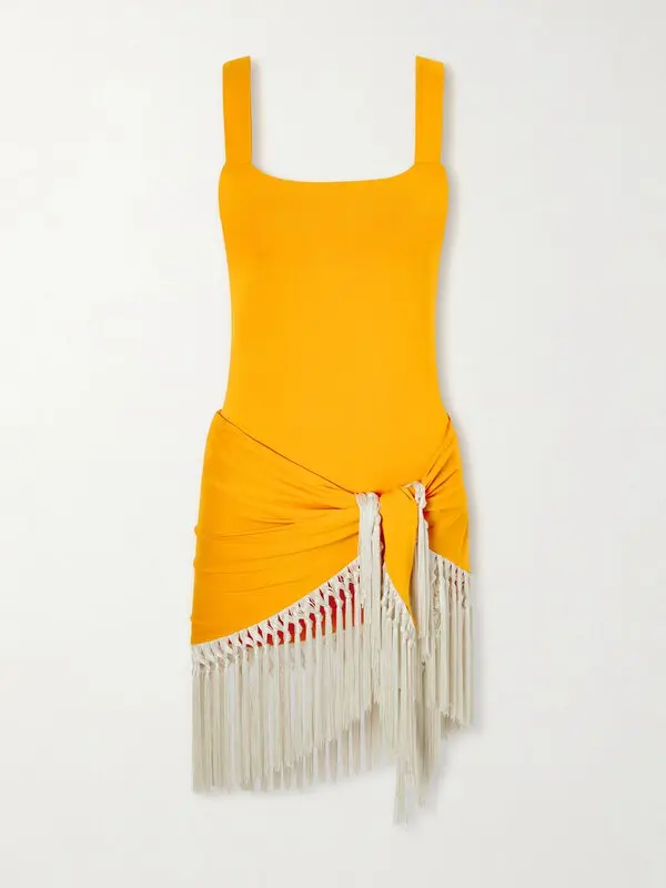 TALLER MARMO Mini Lido Swimsuit And Fringed Pareo Set - Orange