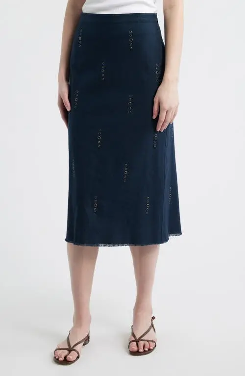 Rag & Bone Aubrey Grommet Trim Linen & Cotton Midi Skirt