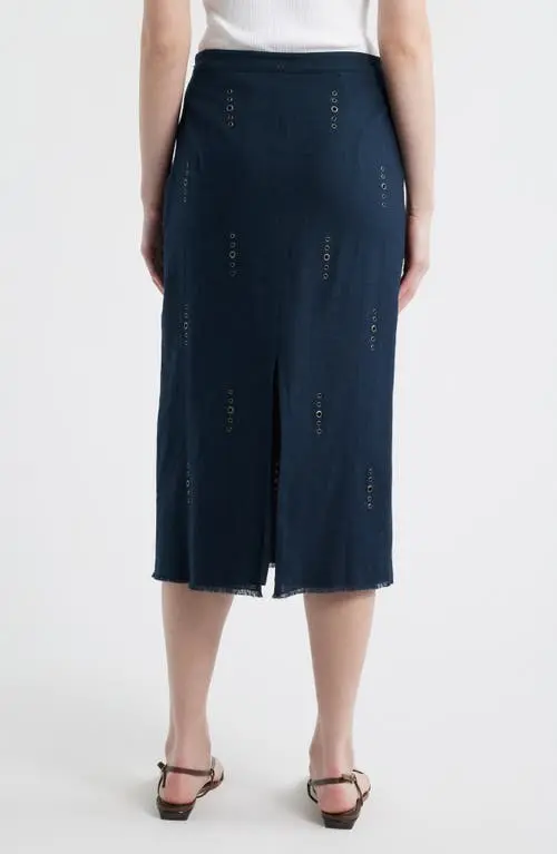 Rag & Bone Aubrey Grommet Trim Linen & Cotton Midi Skirt