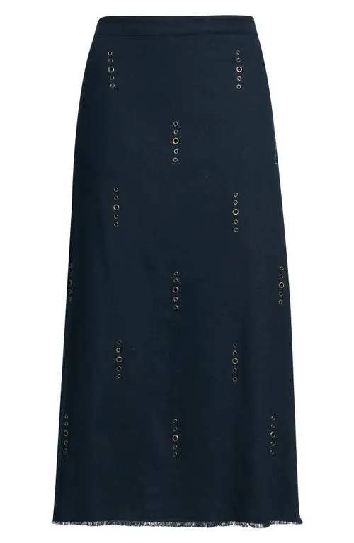 Rag & Bone Aubrey Grommet Trim Linen & Cotton Midi Skirt