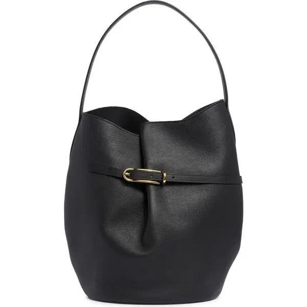 LIFFNER Large Belted Calfskin Bucket Bag - Black