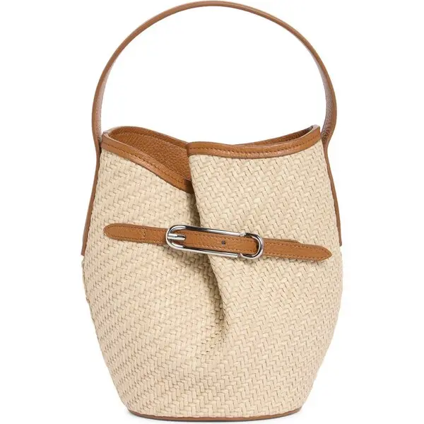 LIFFNER Mini Belted Raffia Bucket Bag - Beige