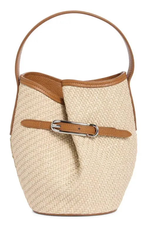 LIFFNER Mini Belted Raffia Bucket Bag - Beige