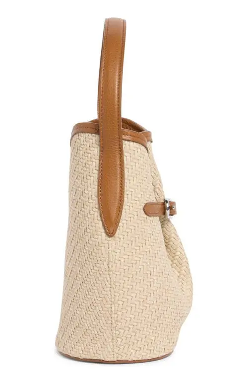 LIFFNER Mini Belted Raffia Bucket Bag - Beige