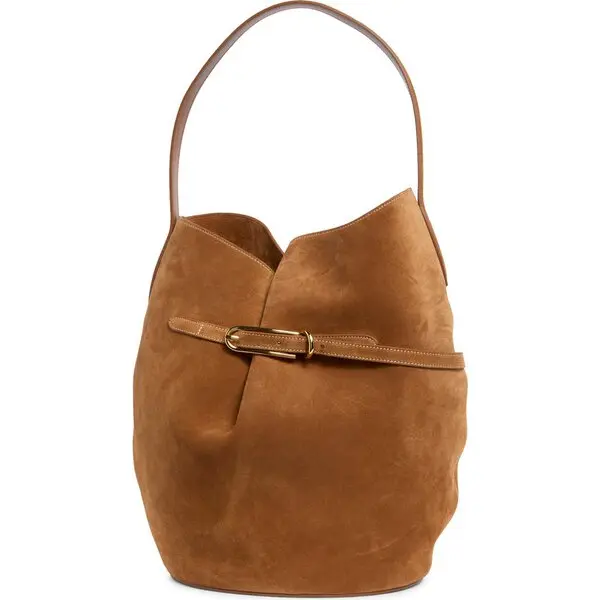 LIFFNER Large Belted Suede Bucket Bag - Saddle Brown
