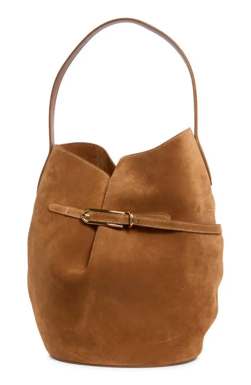 LIFFNER Large Belted Suede Bucket Bag - Saddle Brown