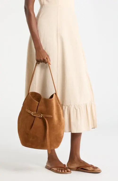 LIFFNER Large Belted Suede Bucket Bag - Saddle Brown