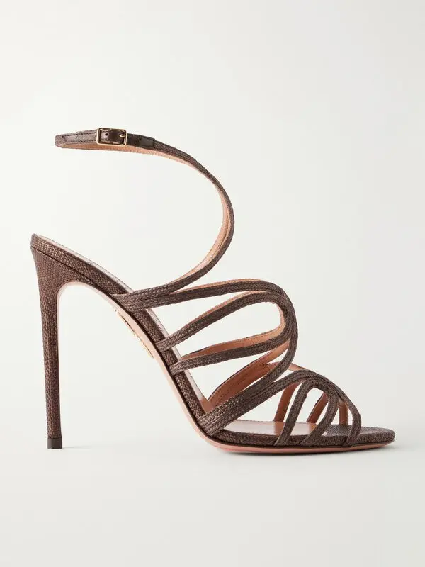 AQUAZZURA Serenade 105 Raffia Sandals - Brown